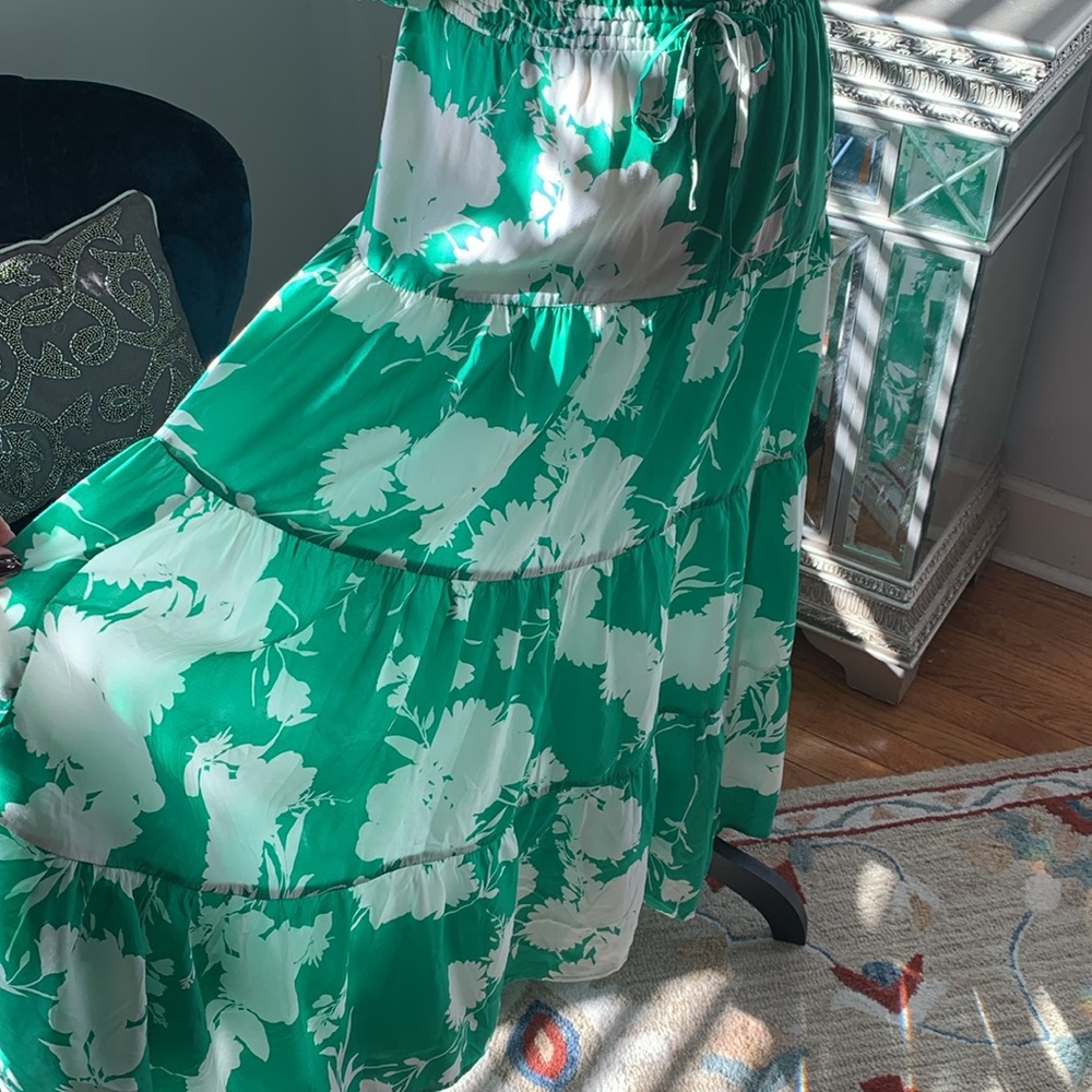 Yumi Kim Green White Floral Spring Designer Puff Slee… - Gem